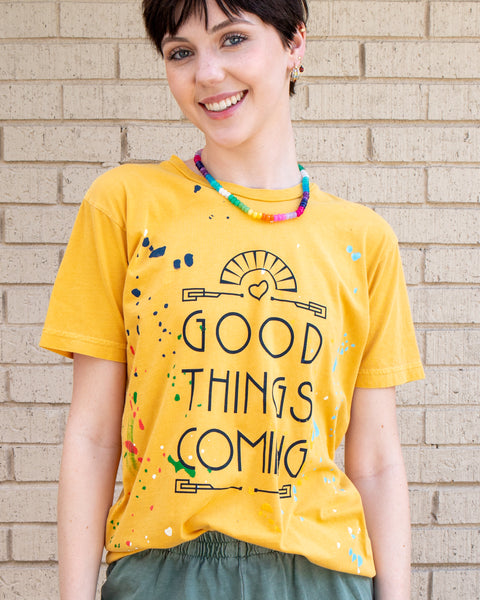 Good Things Coming - Golden Unisex Splatter Tee – SuperLoveTees ...