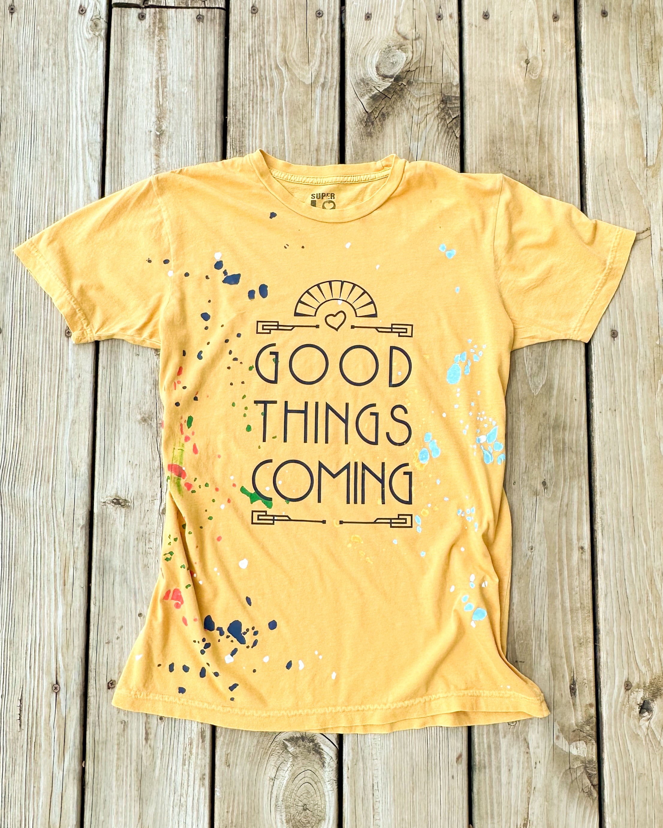 Good Things Coming - Golden Unisex Splatter Tee – SuperLoveTees ...