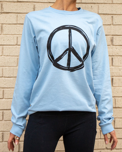 Peace Sign Baby Blue Long Sleeve Tee – SuperLoveTees | Graphic Tees ...