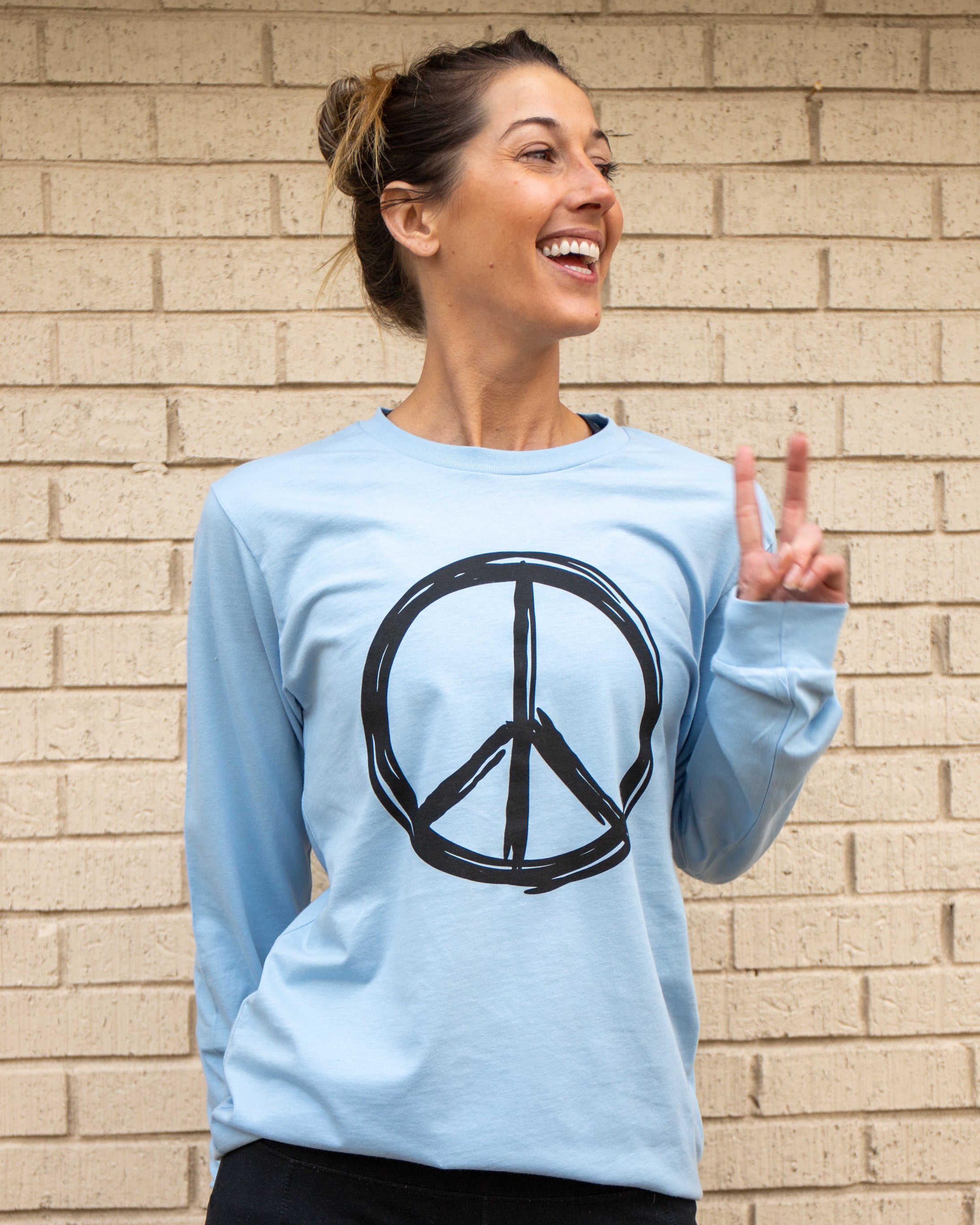 Peace Sign Baby Blue Long Sleeve Tee – SuperLoveTees | Graphic Tees ...